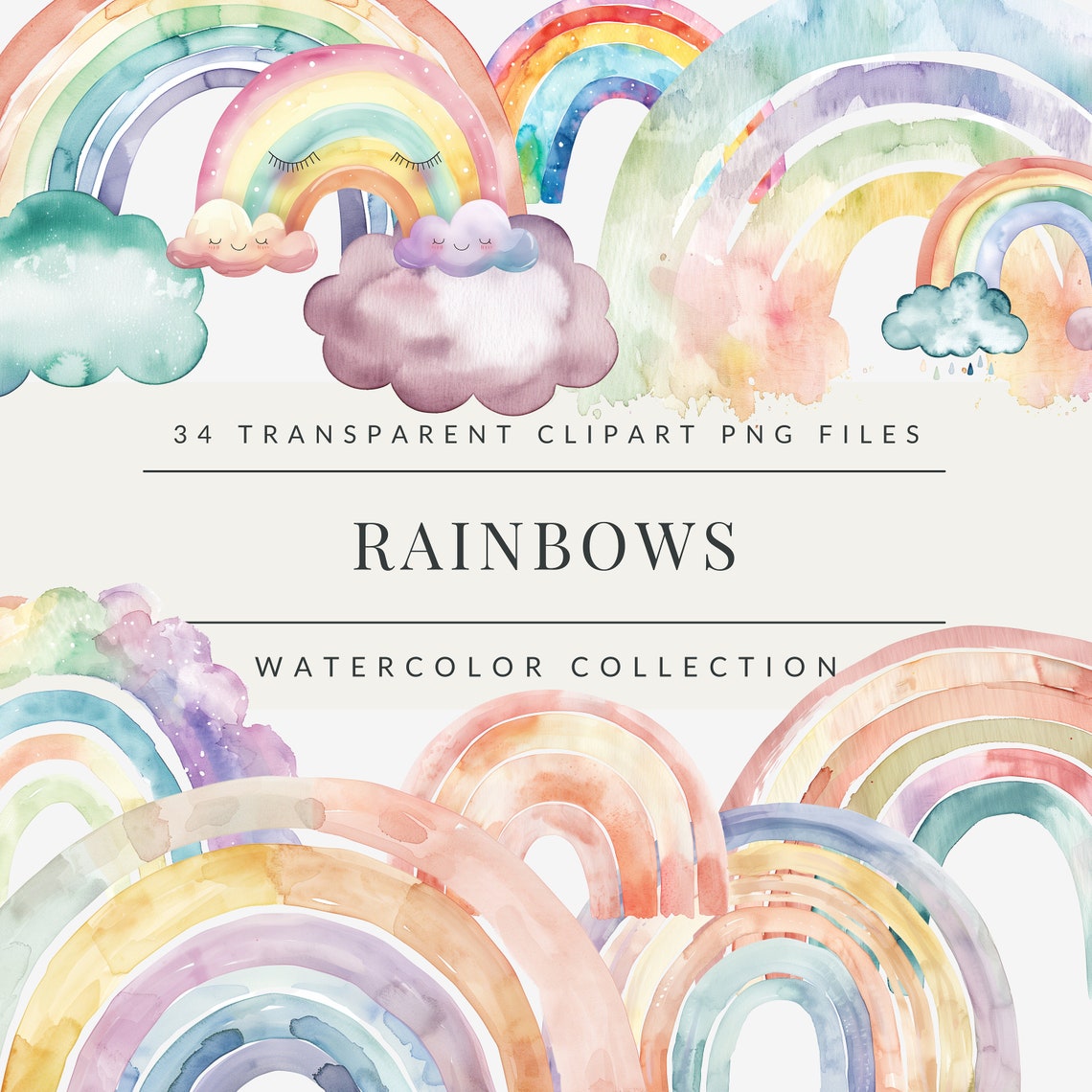Rainbow Clipart Bundle Watercolor Rainbows Clipart Birthday Clipart ...