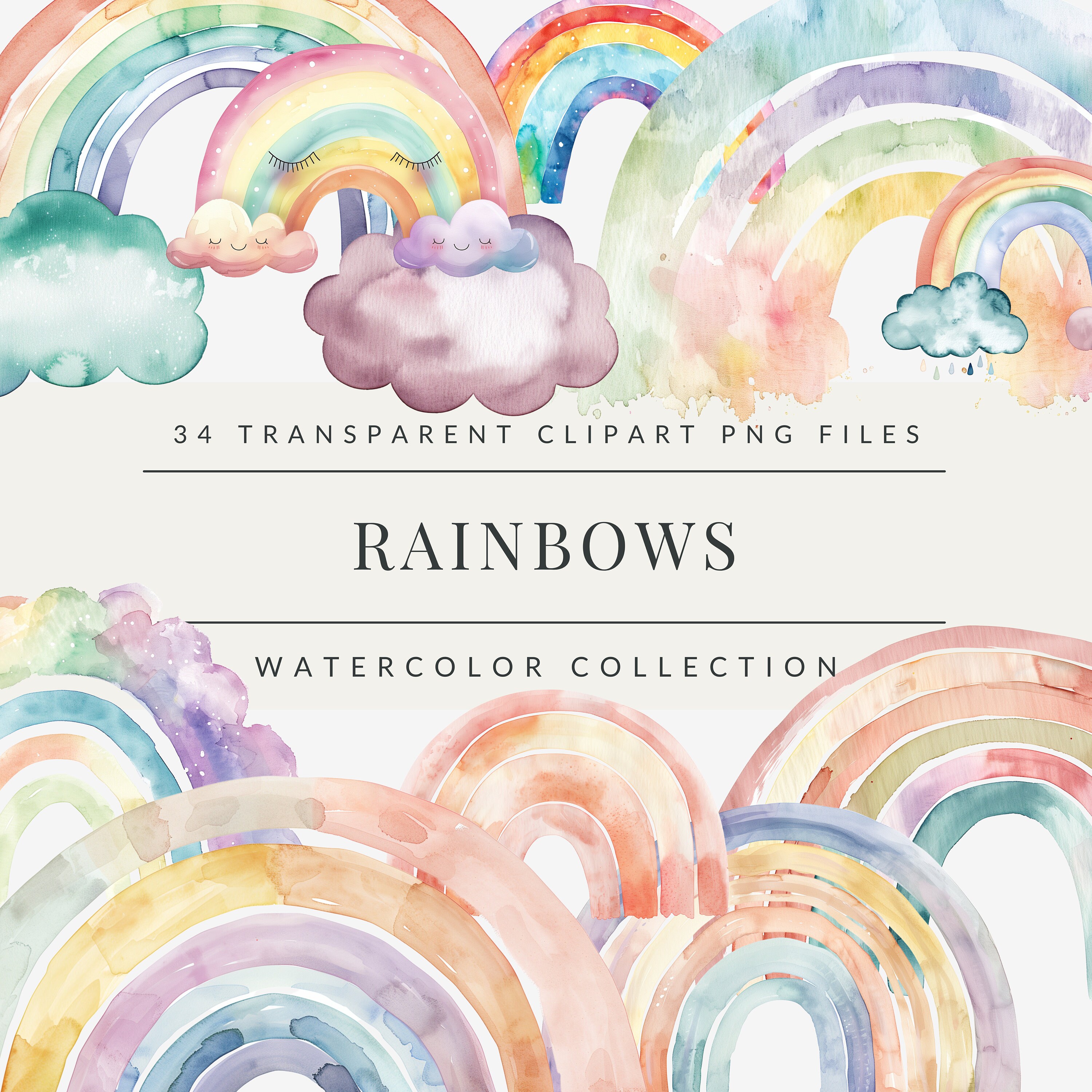Rainbow Clipart Bundle Watercolor Rainbows Clipart Birthday Clipart ...