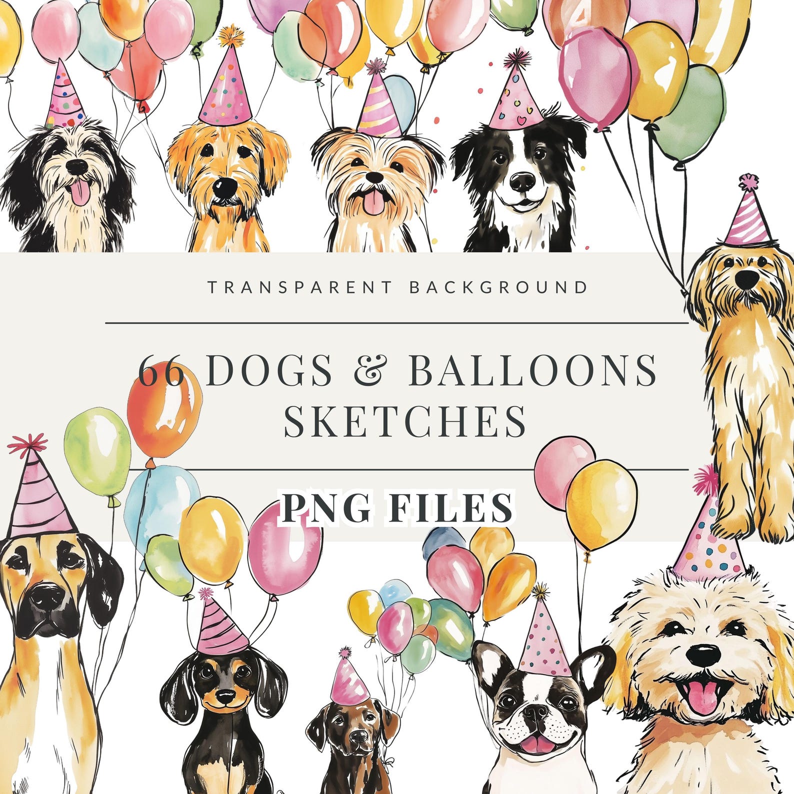 Dog Clipart Bundle, Birthday Dog Puppy Clipart, Watercolor Dogs, Cute ...