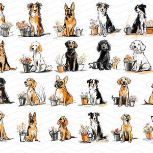 Dog Clipart Bundle, Spring Garden Dog Puppy Clipart, Watercolor ...