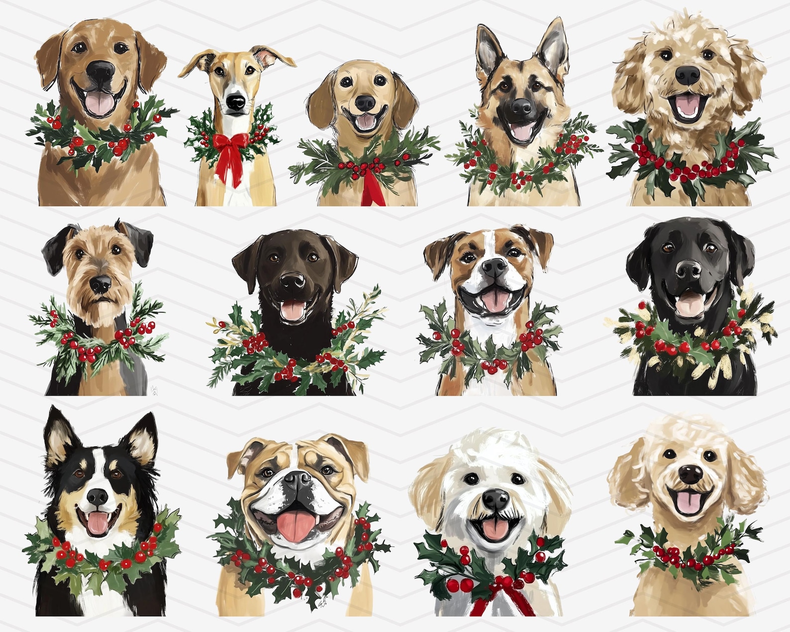 Dog Clipart Bundle, Christmas Dog Puppy Clipart, Watercolor Dogs, Cute ...