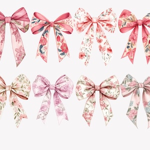 Floral Coquette Bow Clipart,watercolor Bow Ribbon Bridal Clipart ...