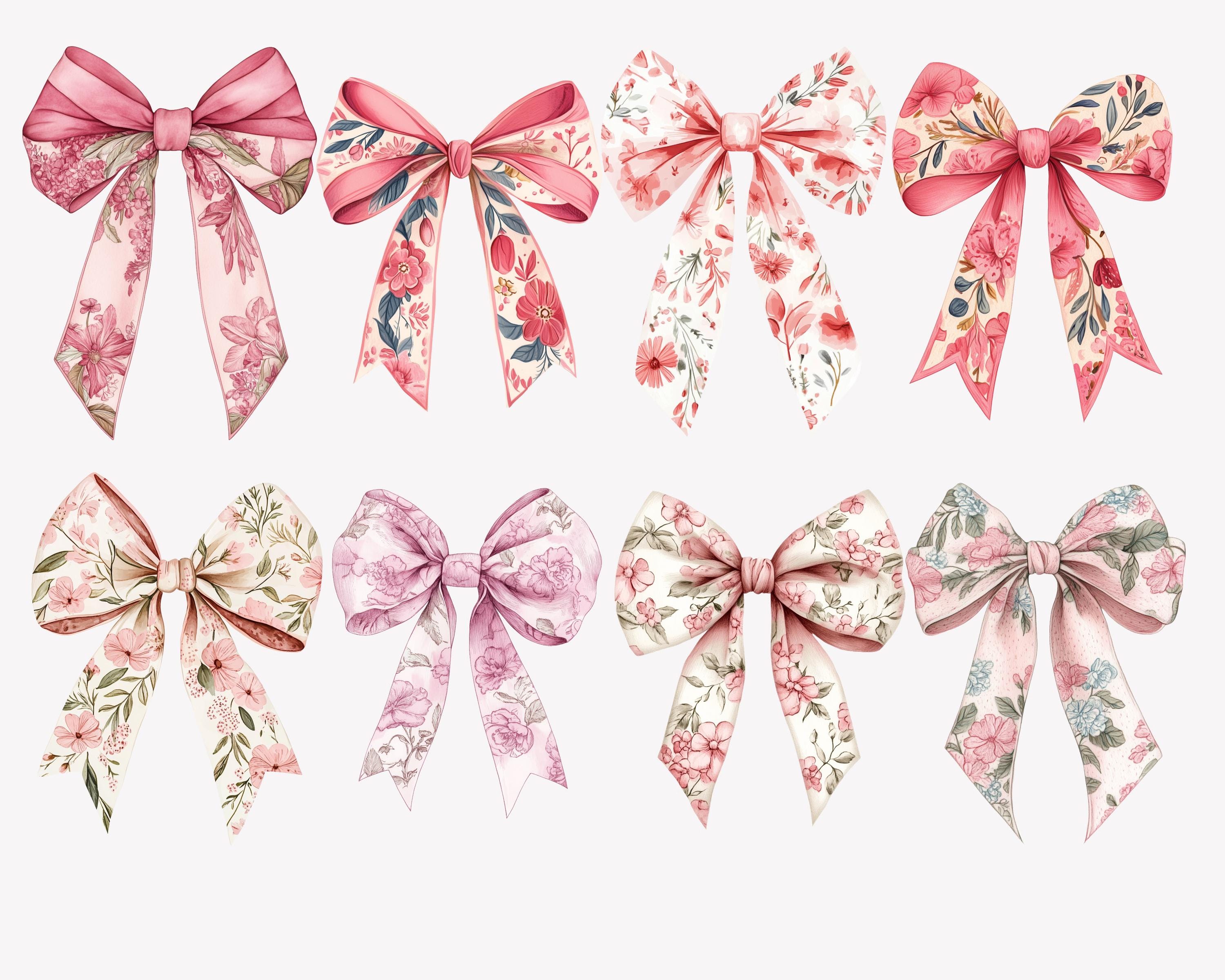 Floral Coquette Bow Clipart,watercolor Bow Ribbon Bridal Clipart ...