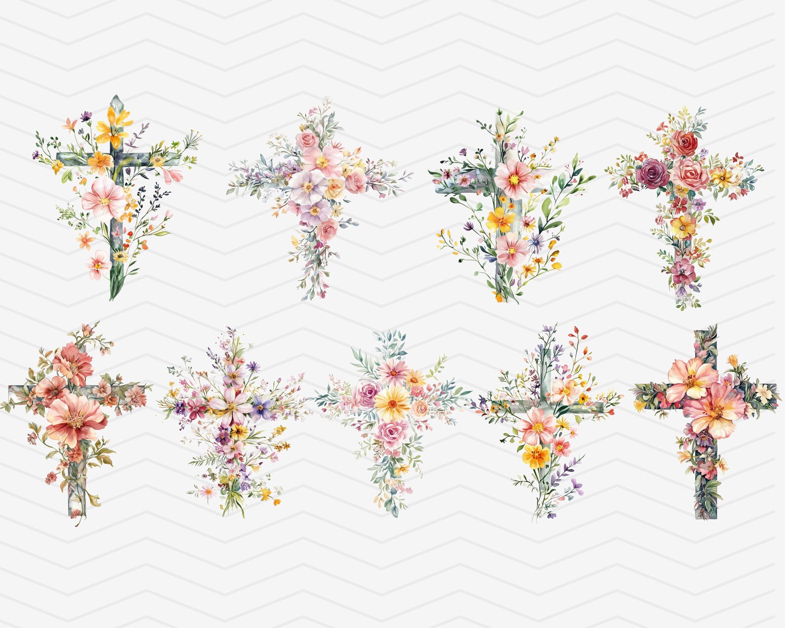 Watercolor Cross Clipart, Floral Cross PNG, Christian Crosses With ...