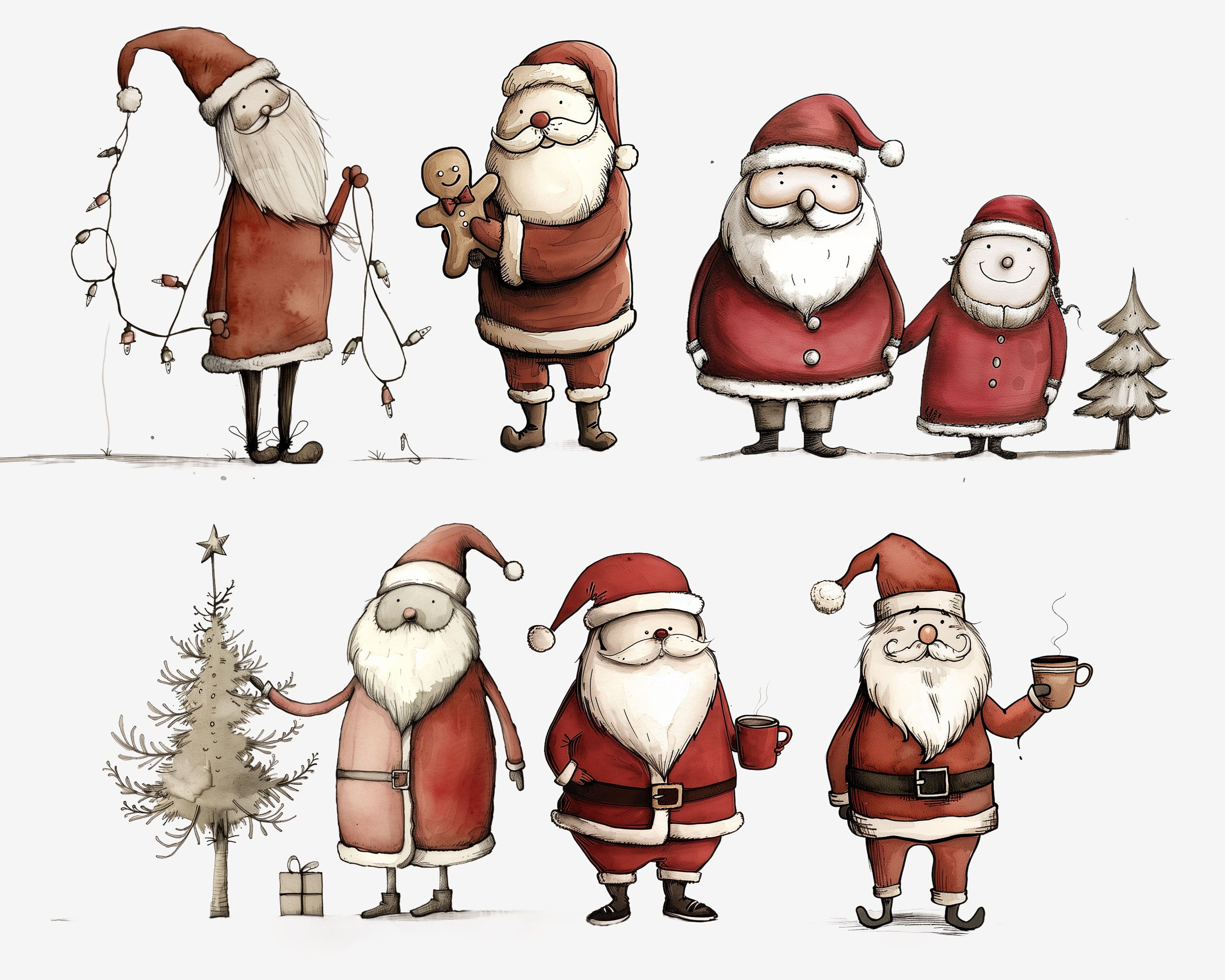 Whimsical Santa Clipart, Jolly Santa Graphics for Christmas Crafts and ...