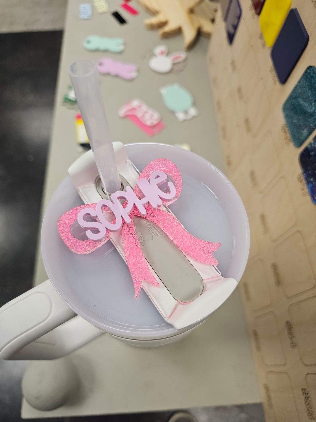 Pink Bow Stanley Topper Personalized - Etsy