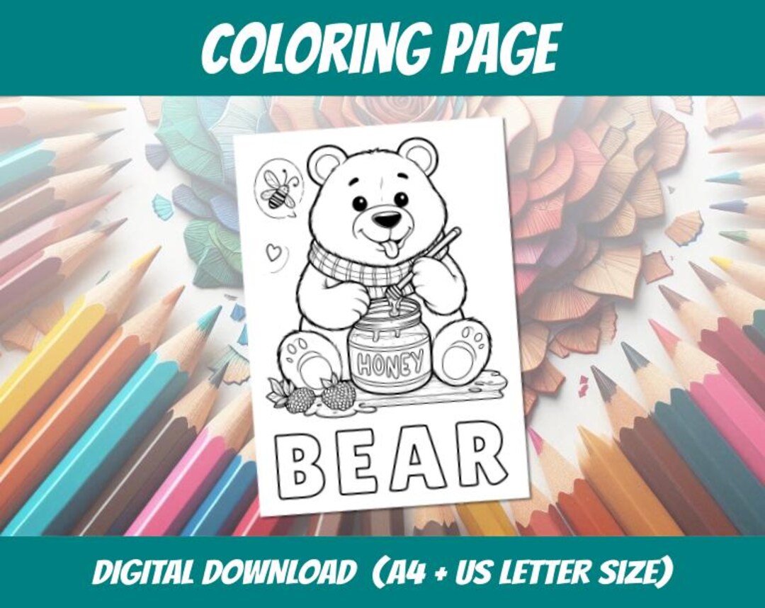 Honeybear , Printable Coloring Page, US Letter (8.5 × 11 Inches) and A4 ...