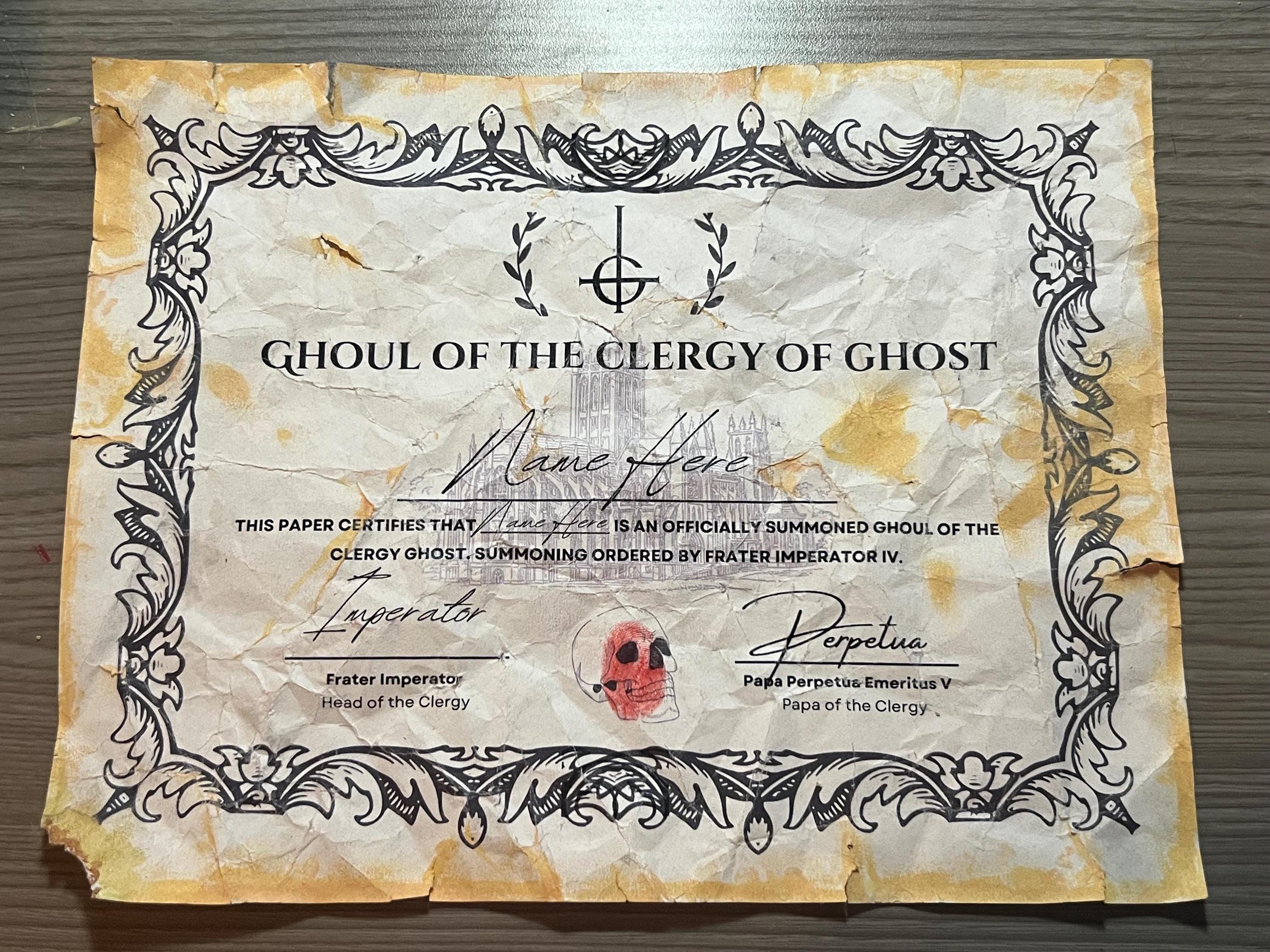 CUSTOM Ghoul of the Clergy of Ghost Certificate -NEW OPTION- - Etsy