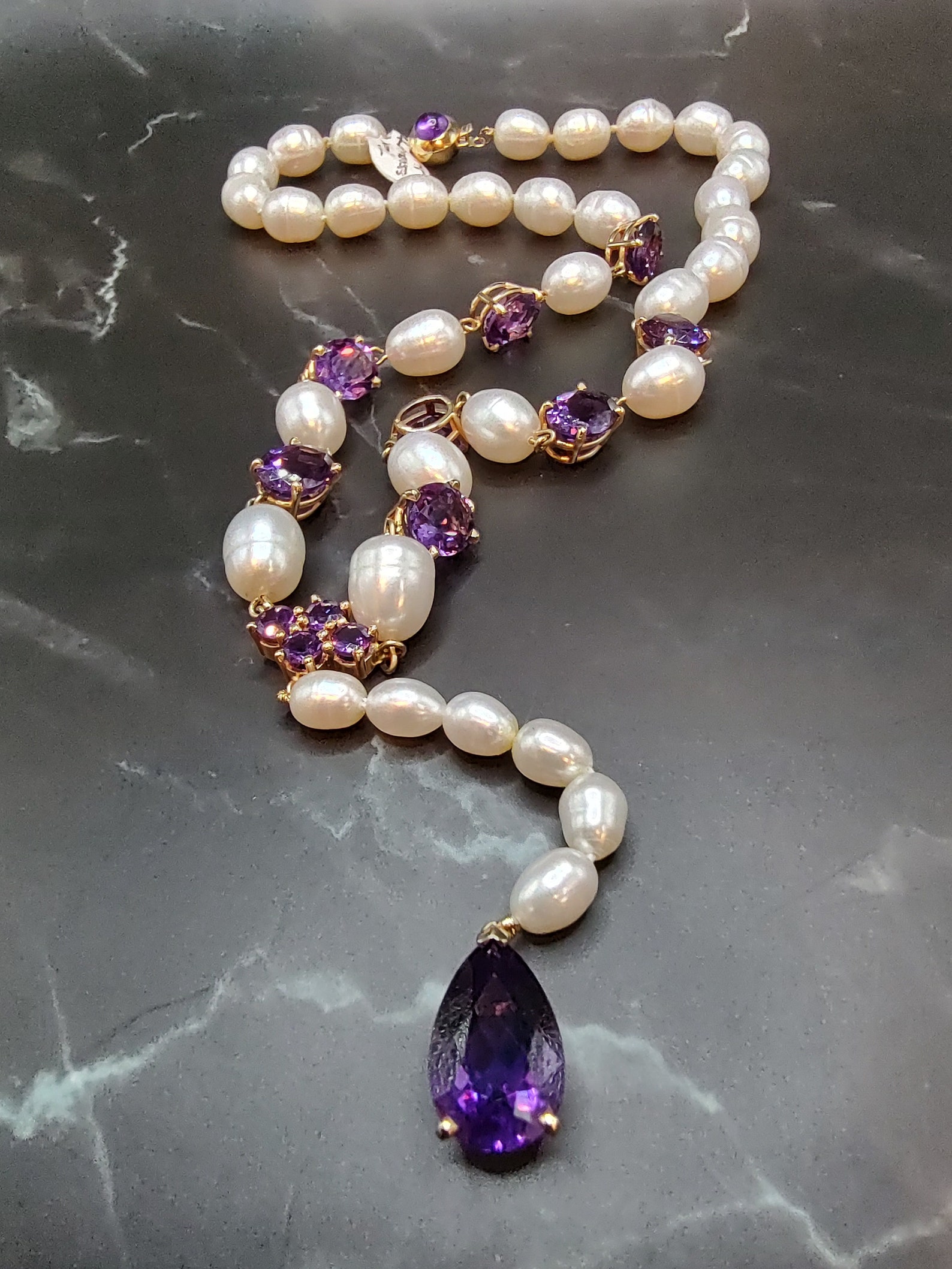 14K Pearl & Amethyst Necklace - Etsy