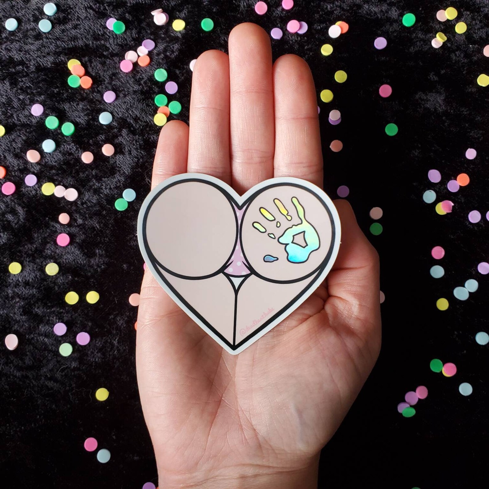 Holographic Handprint Heart Shaped Vinyl Butt Sticker || Cheeky ...