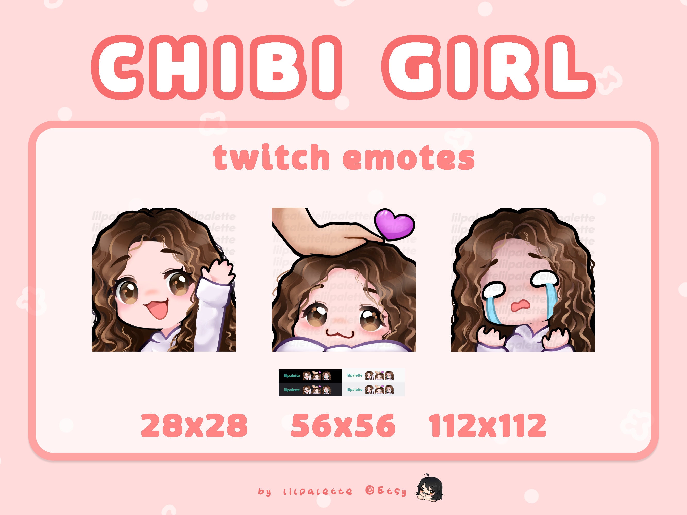Twitch emote Cute Curly Brown Hair Chibi Girl Emote for Twitch Twitch ...