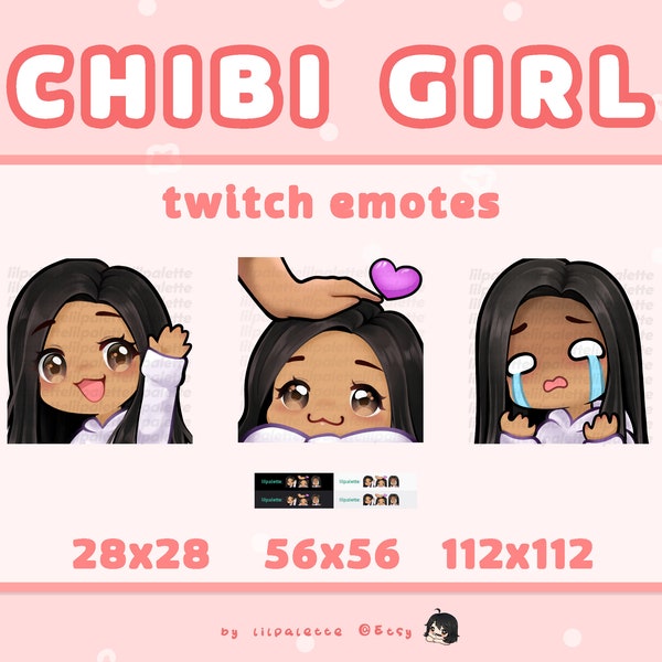 Curly Black Hair Brown Eyes Tanned Skin Chibi Girl Twitch Emotes Pack