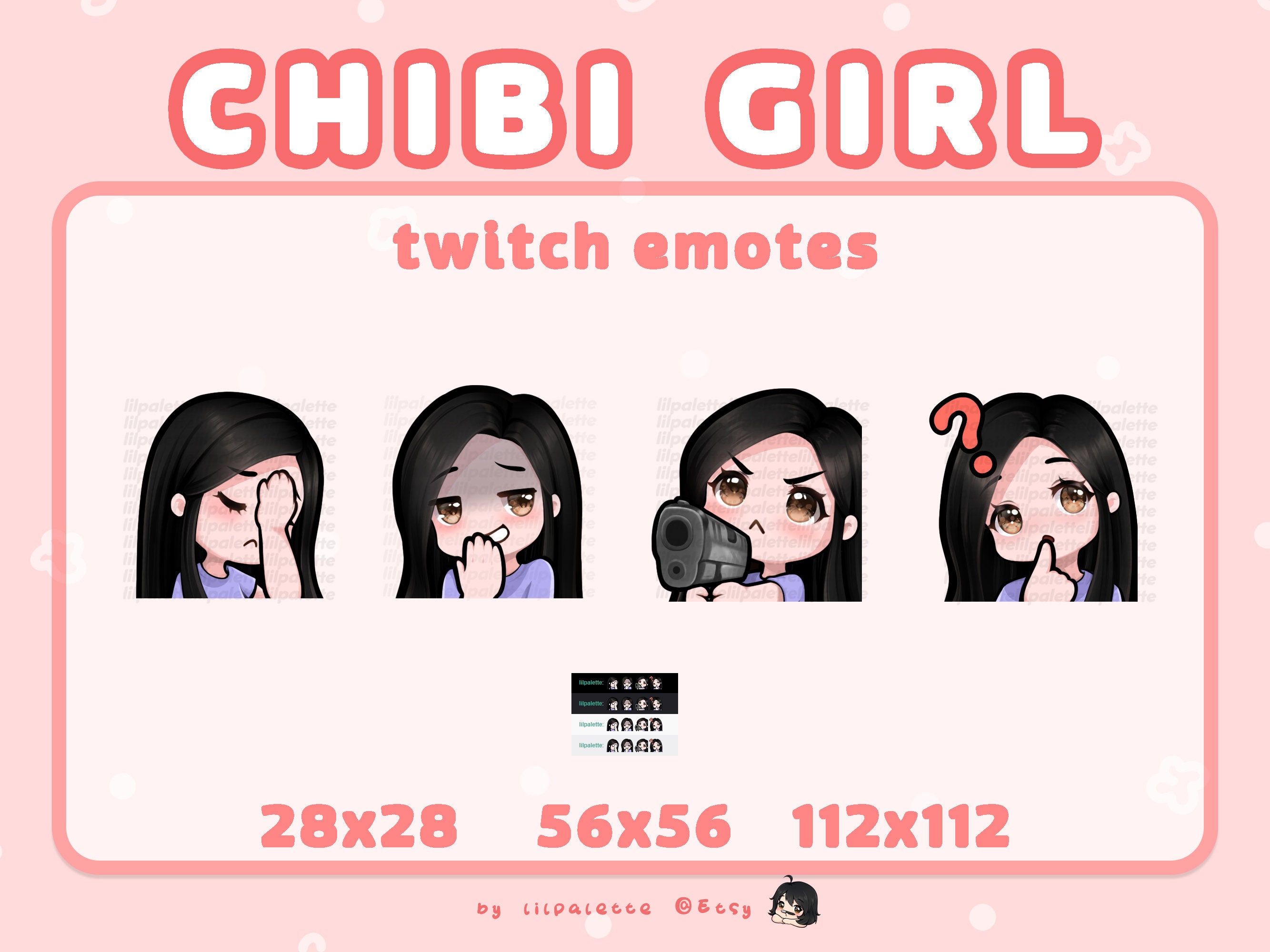 Black Hair Brown Eyes Chibi Girl Twitch Emotes Pack Etsy Canada