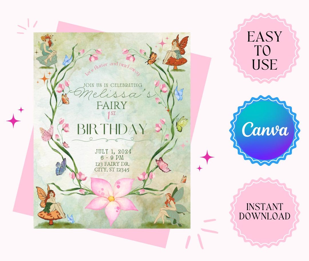 Fairy Birthday Invitation | Fairy Birthday Party | Cute Birthday Theme ...
