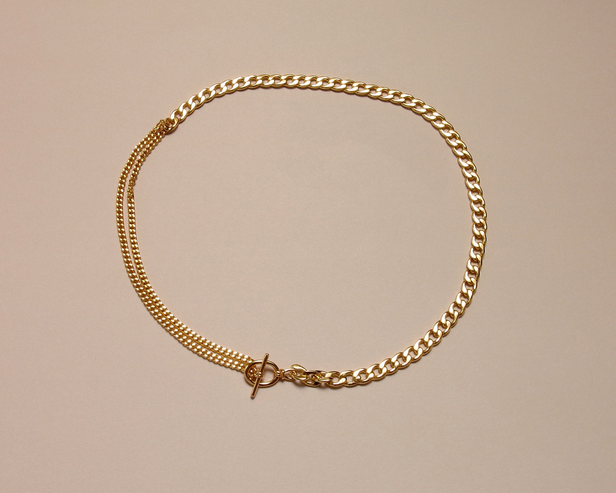 Gold Toggle Chain Necklace Flat Curb Chain Choker Thick - Etsy