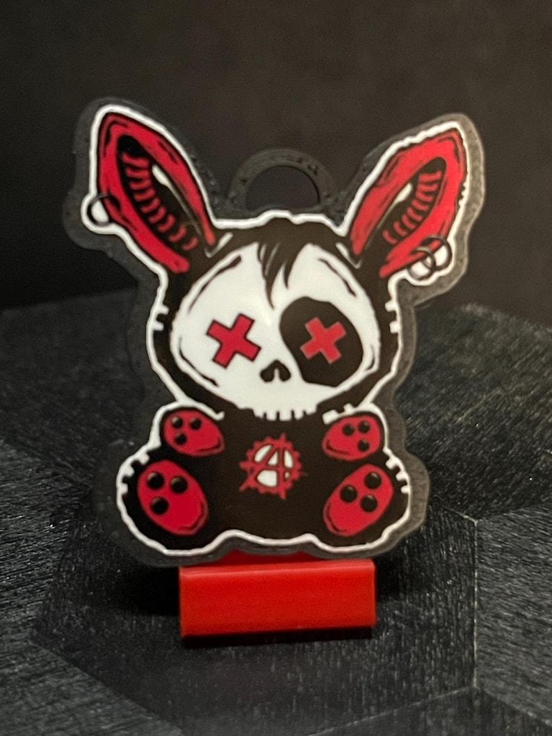 Goth Bunny Skull Charm | Kawaii Punk Bag Pendant | Rabbit Zipper Pull ...