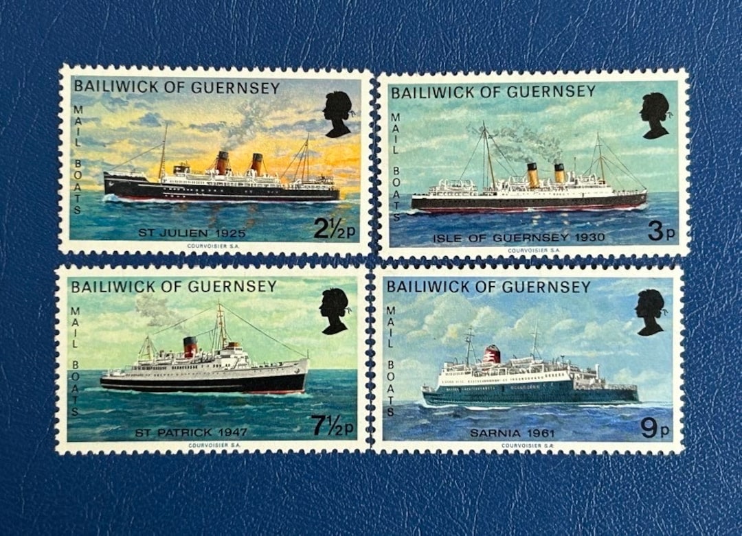 Guernsey Original Vintage Postage Stamps 1973 Mail Packet Boats for the ...