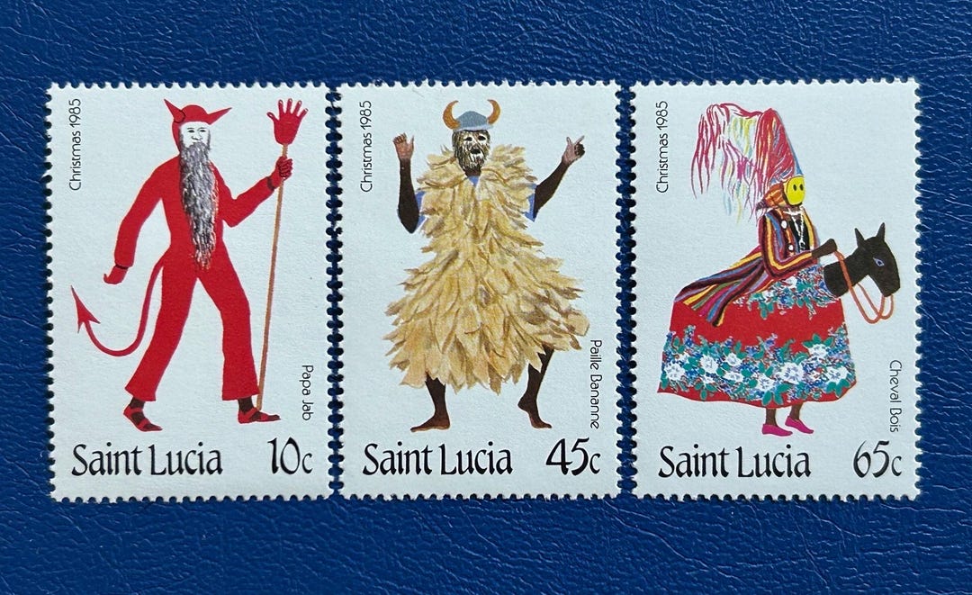 St. Lucia original Vintage Postage Stamps 1986 Christmas: Papa Djab ...