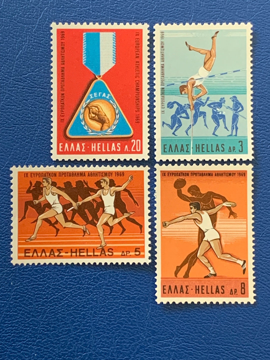 Greece Original Vintage Postage Stamps 1969 9th European Athletic ...