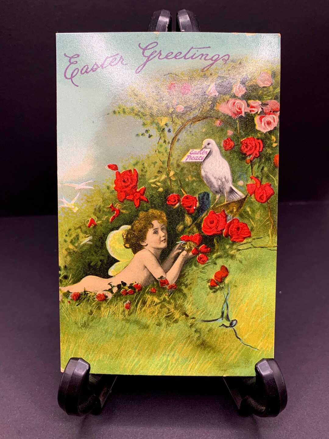 Easter Postcard Vintage/antique Easter Card 1909 Cherub With Dove - Etsy