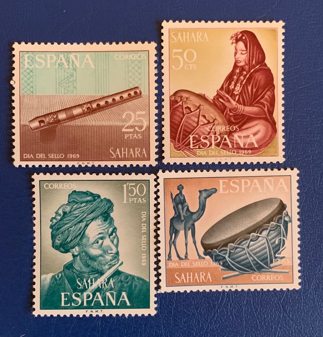 Sp. Sahara Original Vintage Postage Stamps 1969 Stamp Day: Musicians ...
