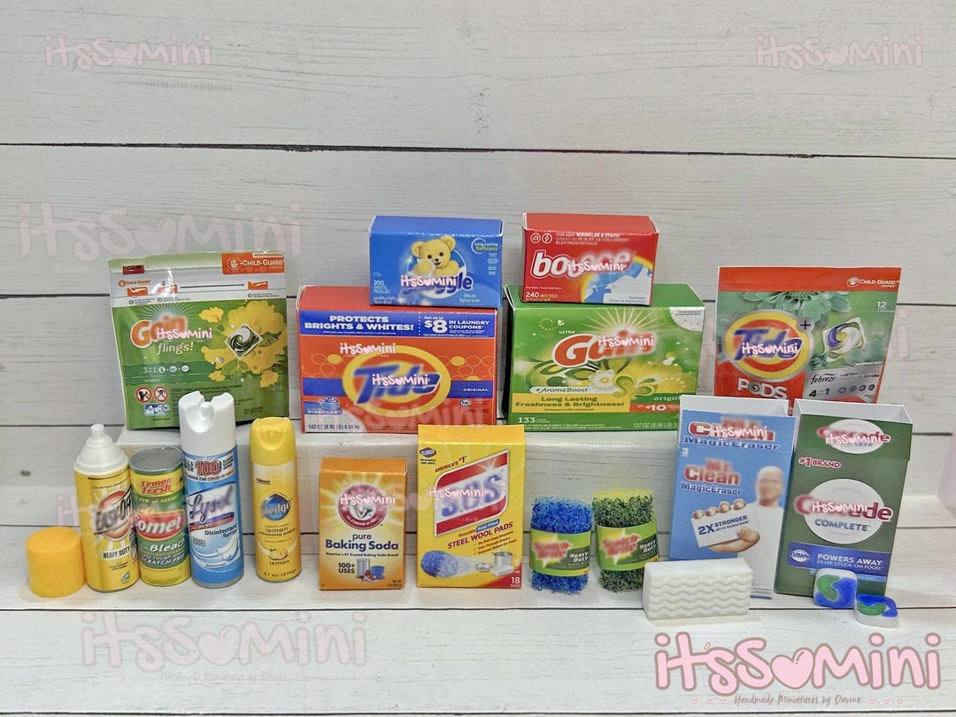 Miniature 1:6 Dollhouse Cleaning Supplies, Miniature Laundry Detergent ...