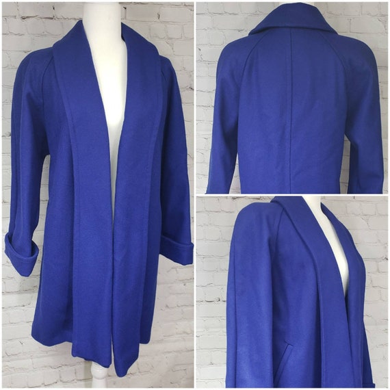 1980s Electric Blue Sz L Statement Swing Coat Relaxed… - Gem