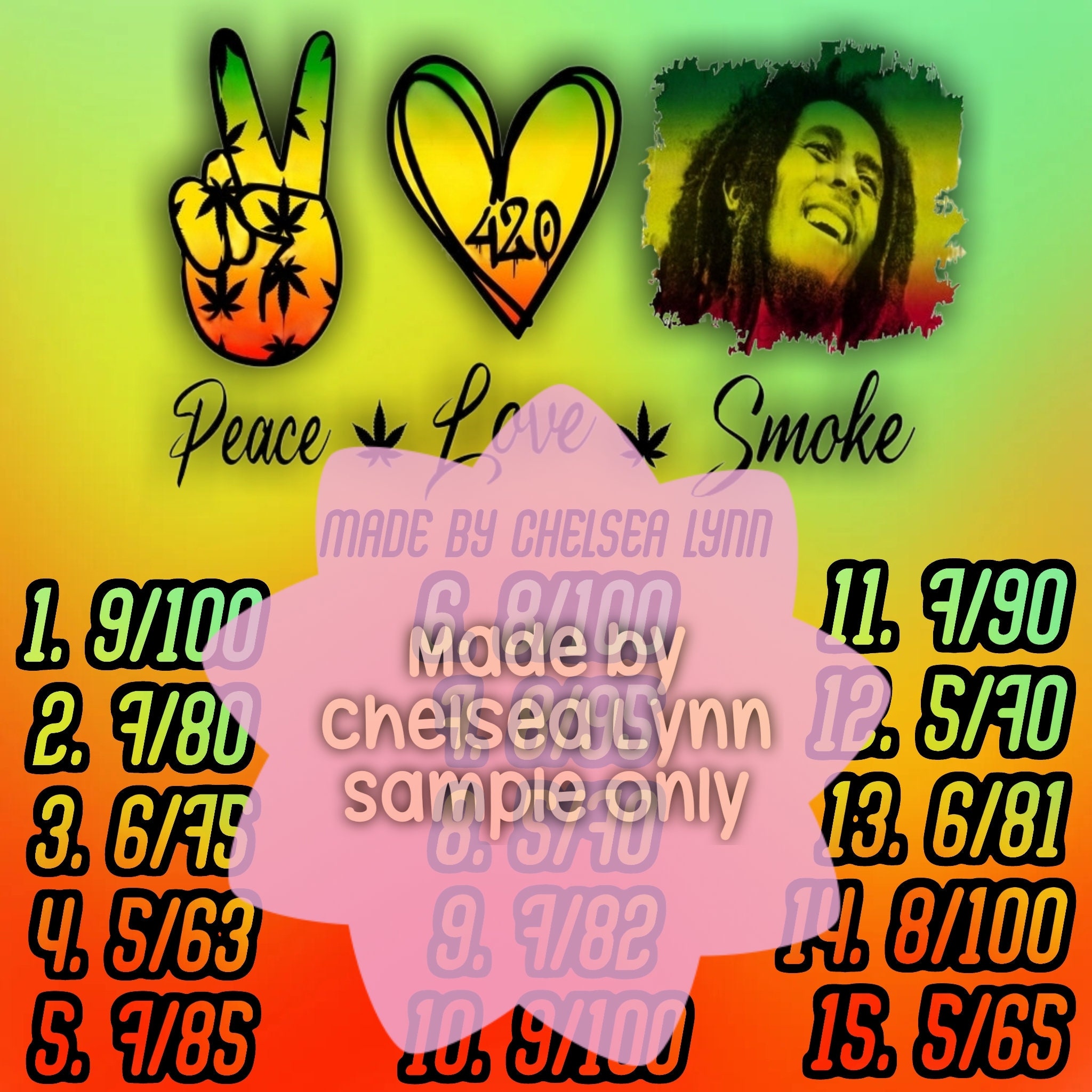 420 Bingo Board 1-15 Bob Marley - Etsy