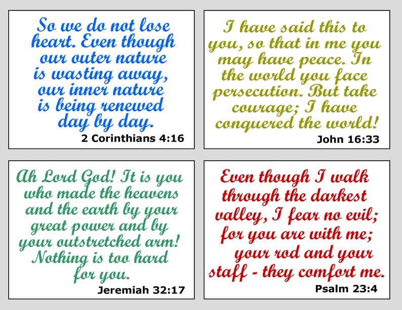4 Bible Verse Cards to Read When Discouraged, Digital Printable ...