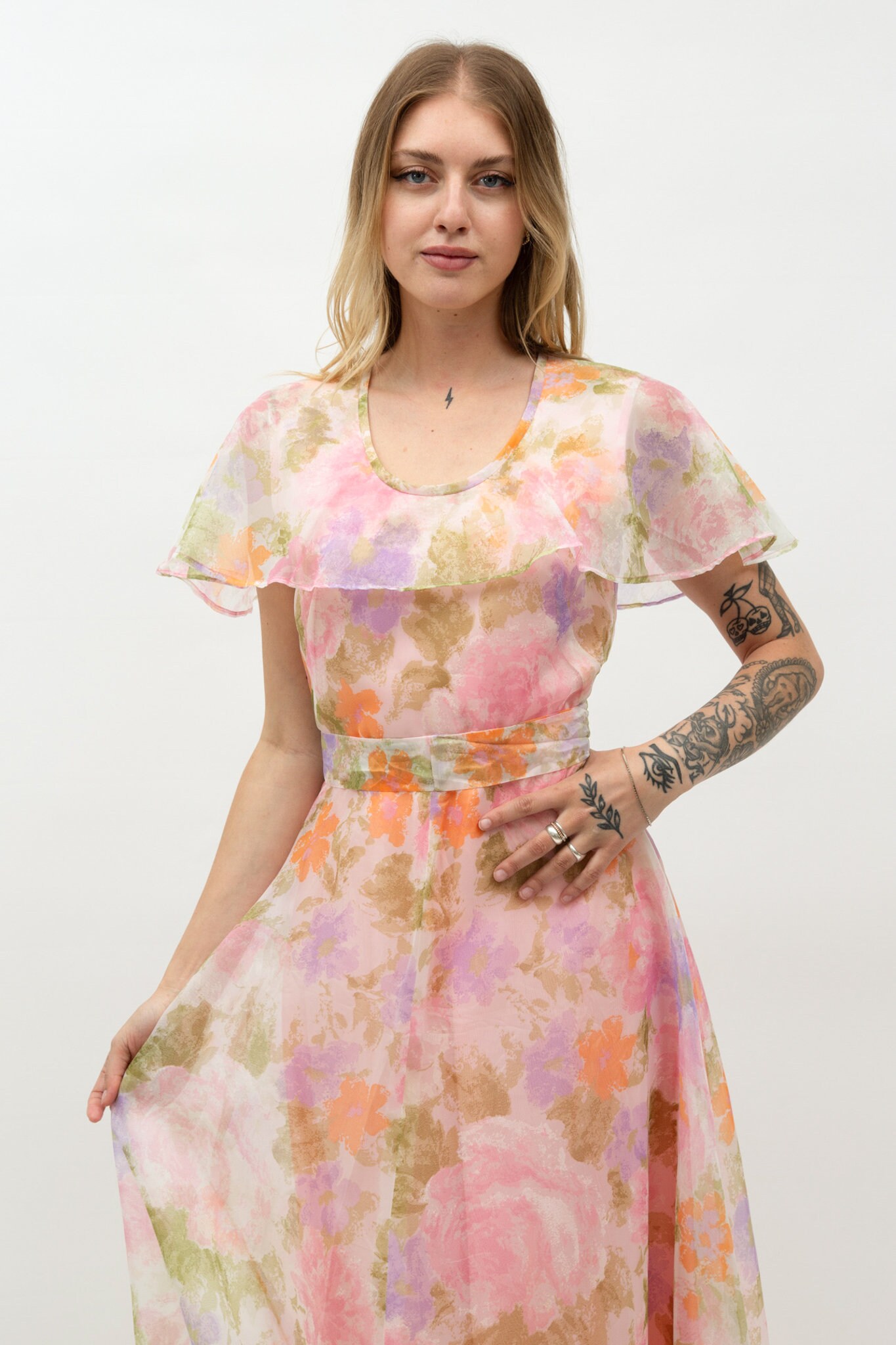 Vintage 1970s 70s Pink Floral Pastel Watercolor Maxi Full - Etsy