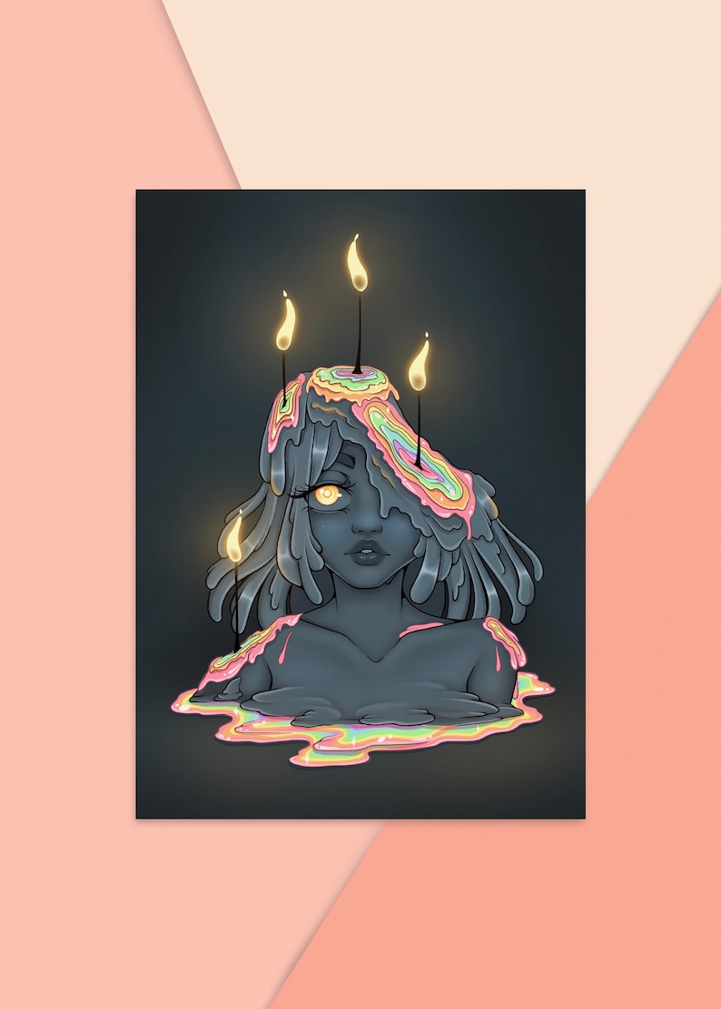 Melting Away Art Print Anime Girl Kawaii Pastel Aesthetic | Etsy
