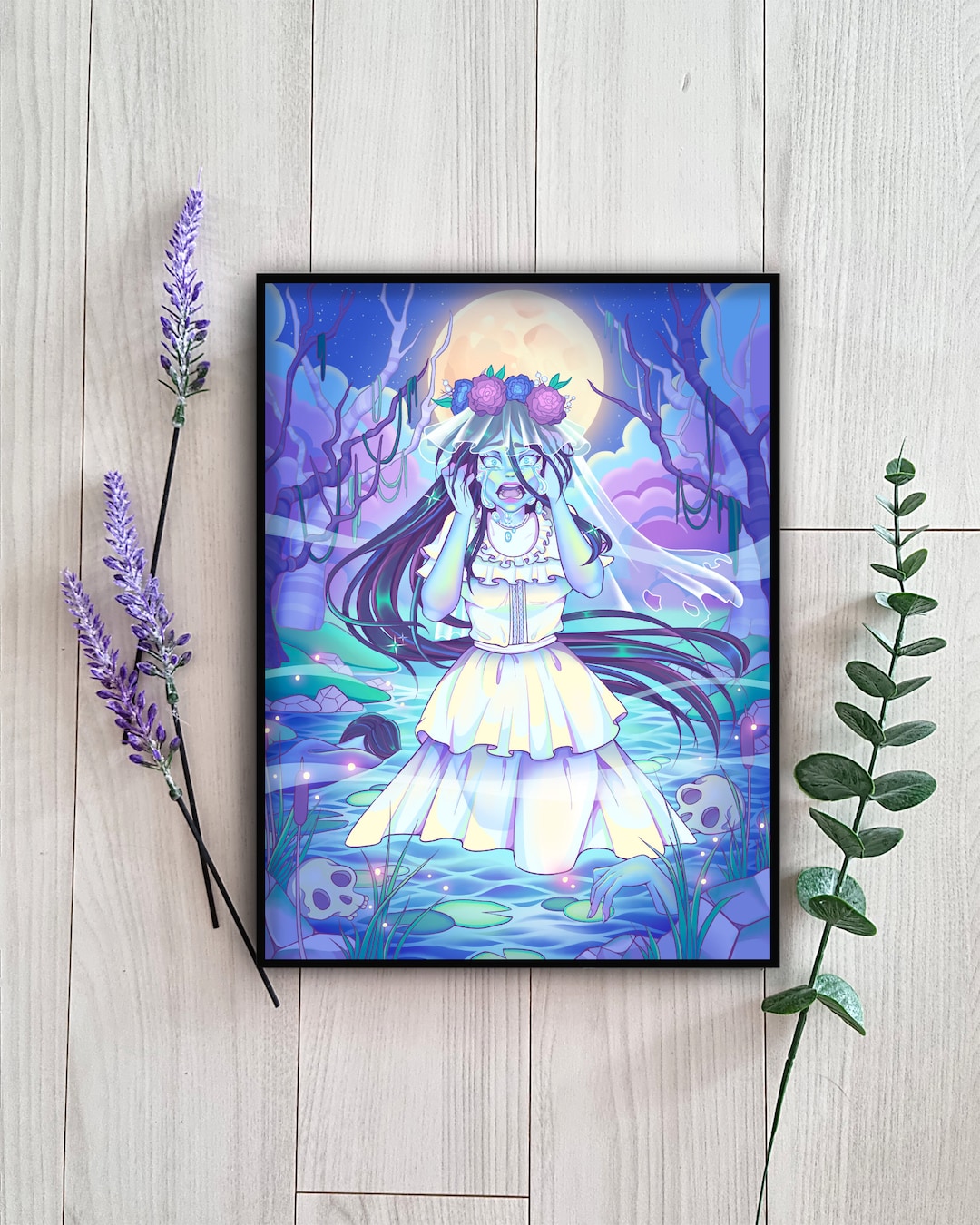 La Llorona Art Print, Hispanic Folklore, Anime Girl Kawaii Pastel ...