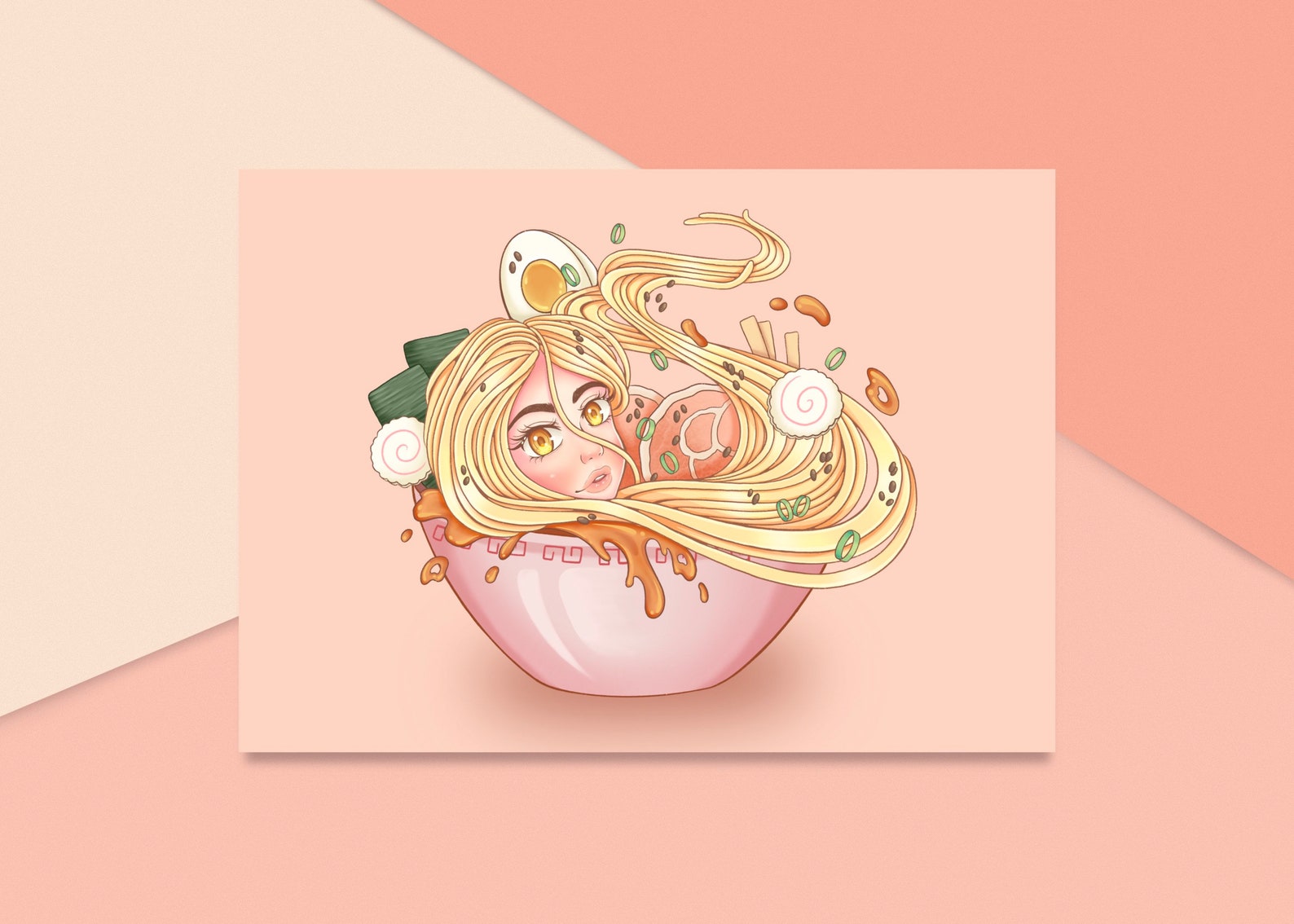 Ramen Mania Art Print Kawaii Anime Girl Pastel Art | Etsy