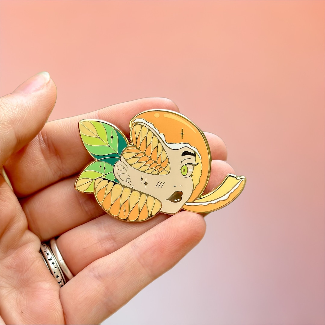 Orange Enamel Pin, Kawaii Anime Girl Lapel Pin, Cute Trippy Hat Pin ...