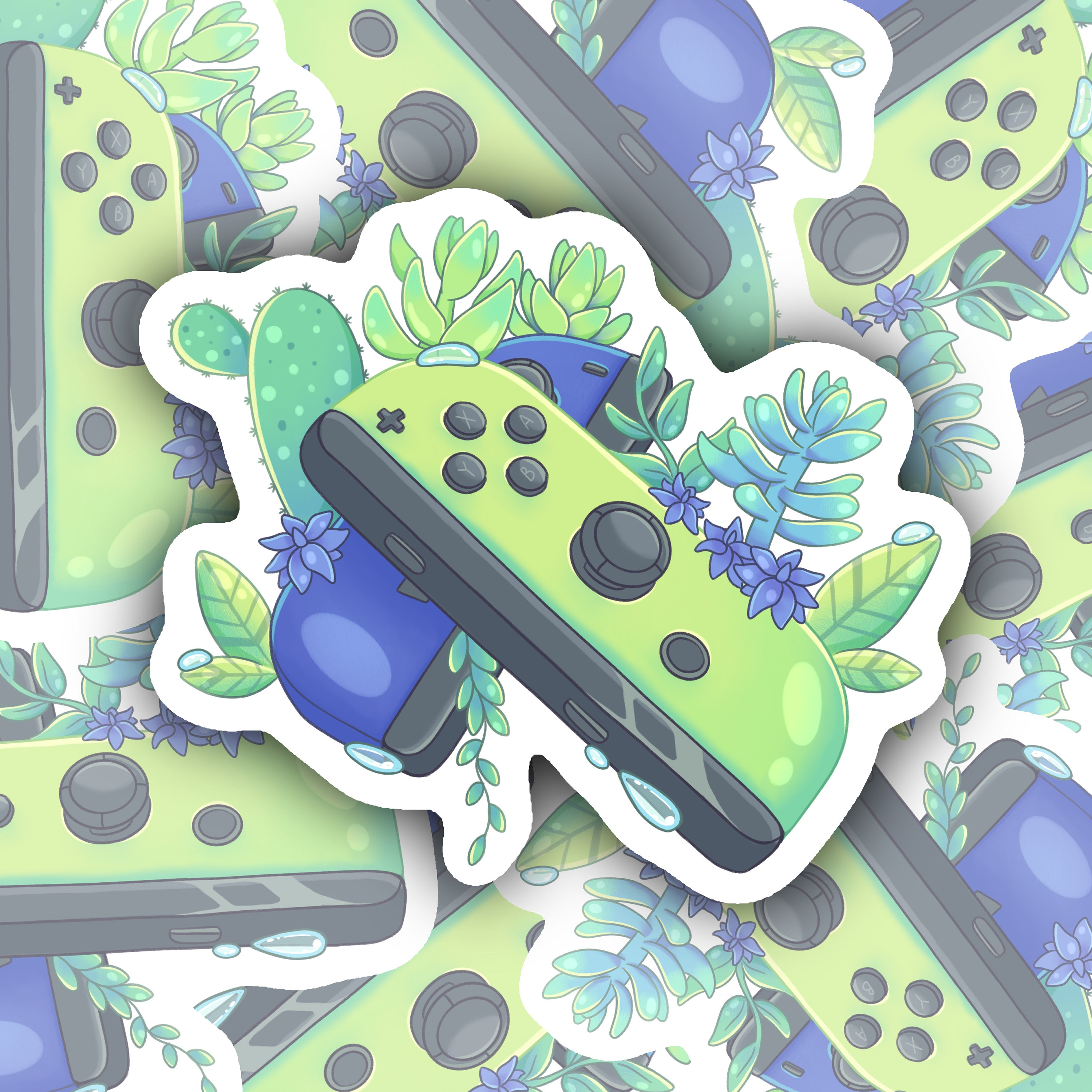 Blue and Green Aesthetic Joy Cons Sticker Succulents Pastel | Etsy