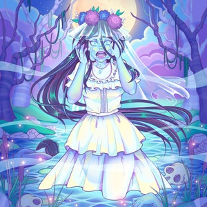 La Llorona Art Print, Hispanic Folklore, Anime Girl Kawaii Pastel ...