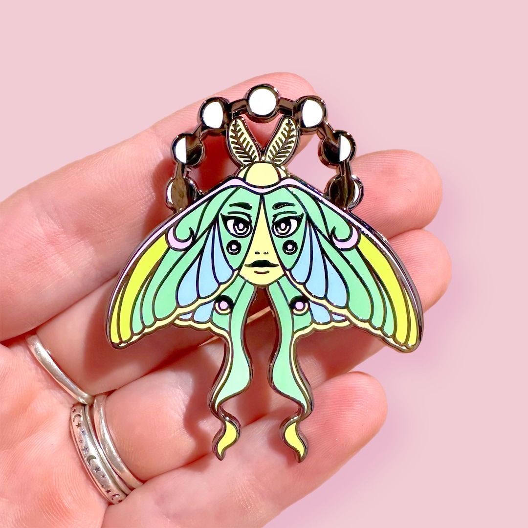 Luna Moth Enamel Pin, Kawaii Anime Girl Lapel Pin, Cute Trippy Hat Pin ...