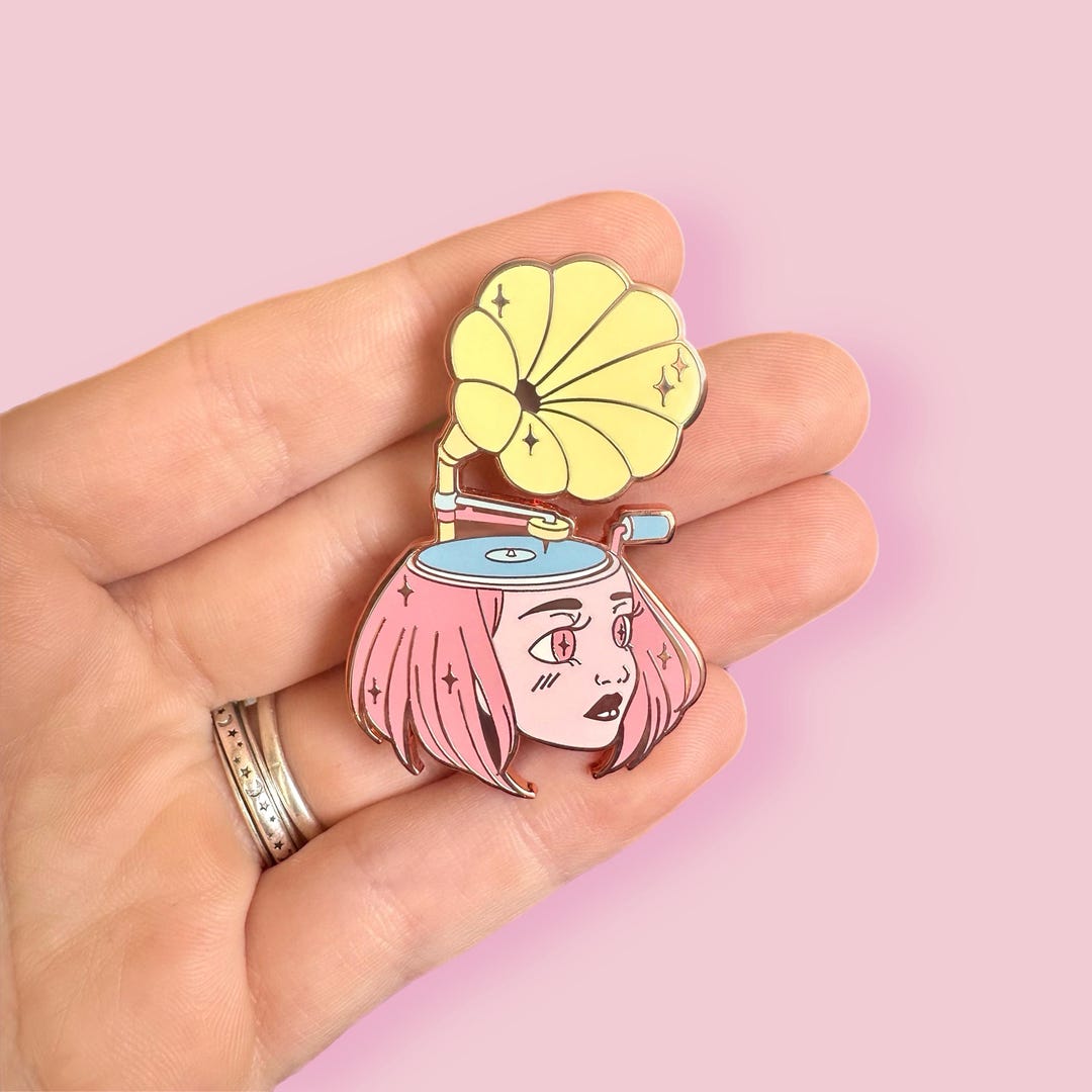 Gramophone Enamel Pin | Kawaii Anime Girl Lapel Pin | Cute Trippy Hat ...