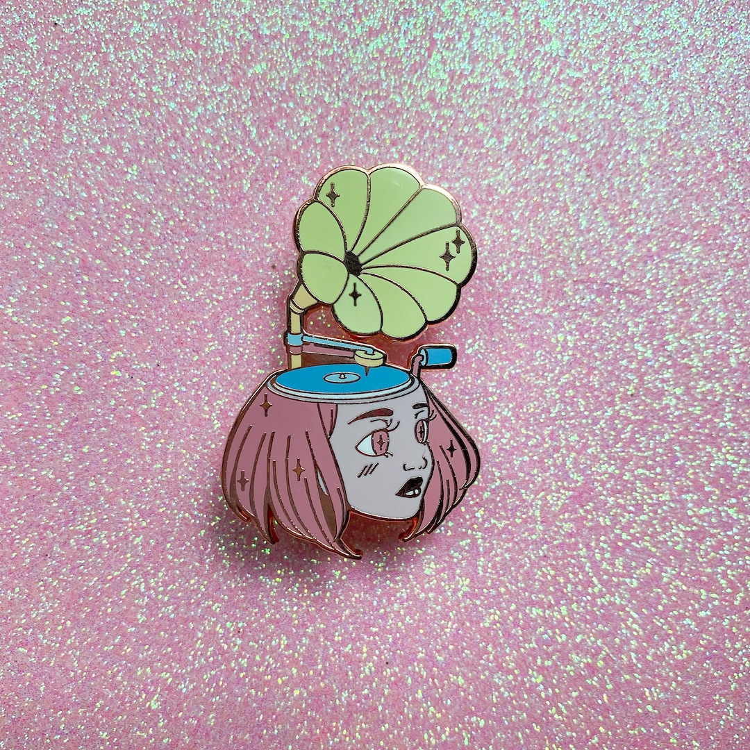 Gramophone Enamel Pin Kawaii Anime Girl Lapel Pin Cute Trippy Hat Pin ...