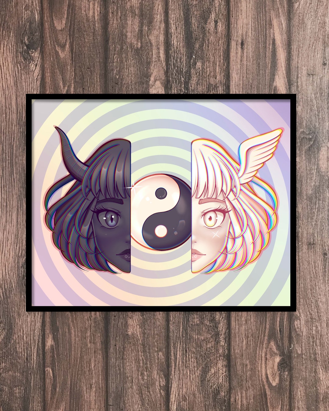 Balance Art Print, Yin Yang, Angels and Demons, Anime Girl Art Print ...