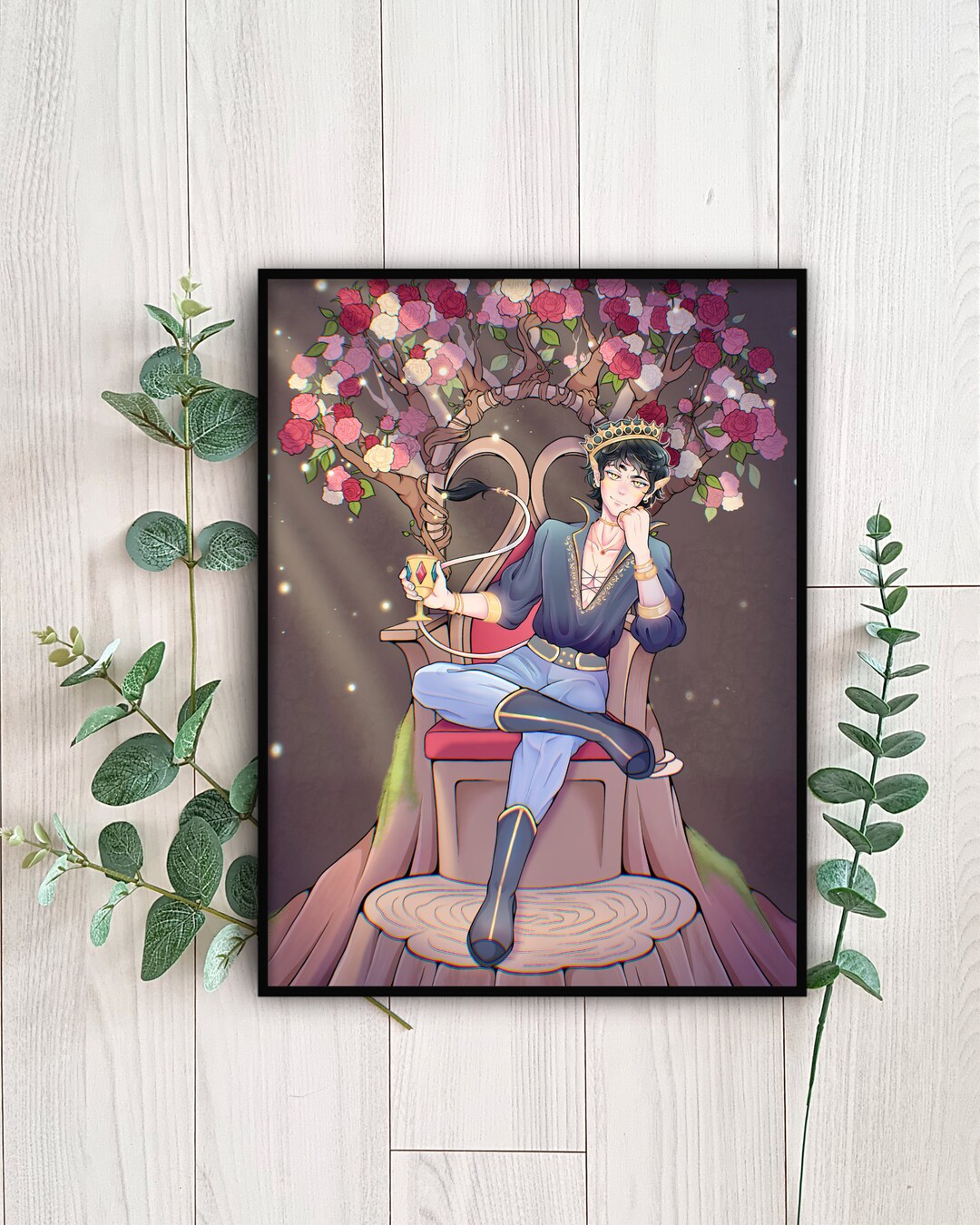 Fae King Art Print, Faerie King on Throne Scene, Pastel Anime Art Scene ...