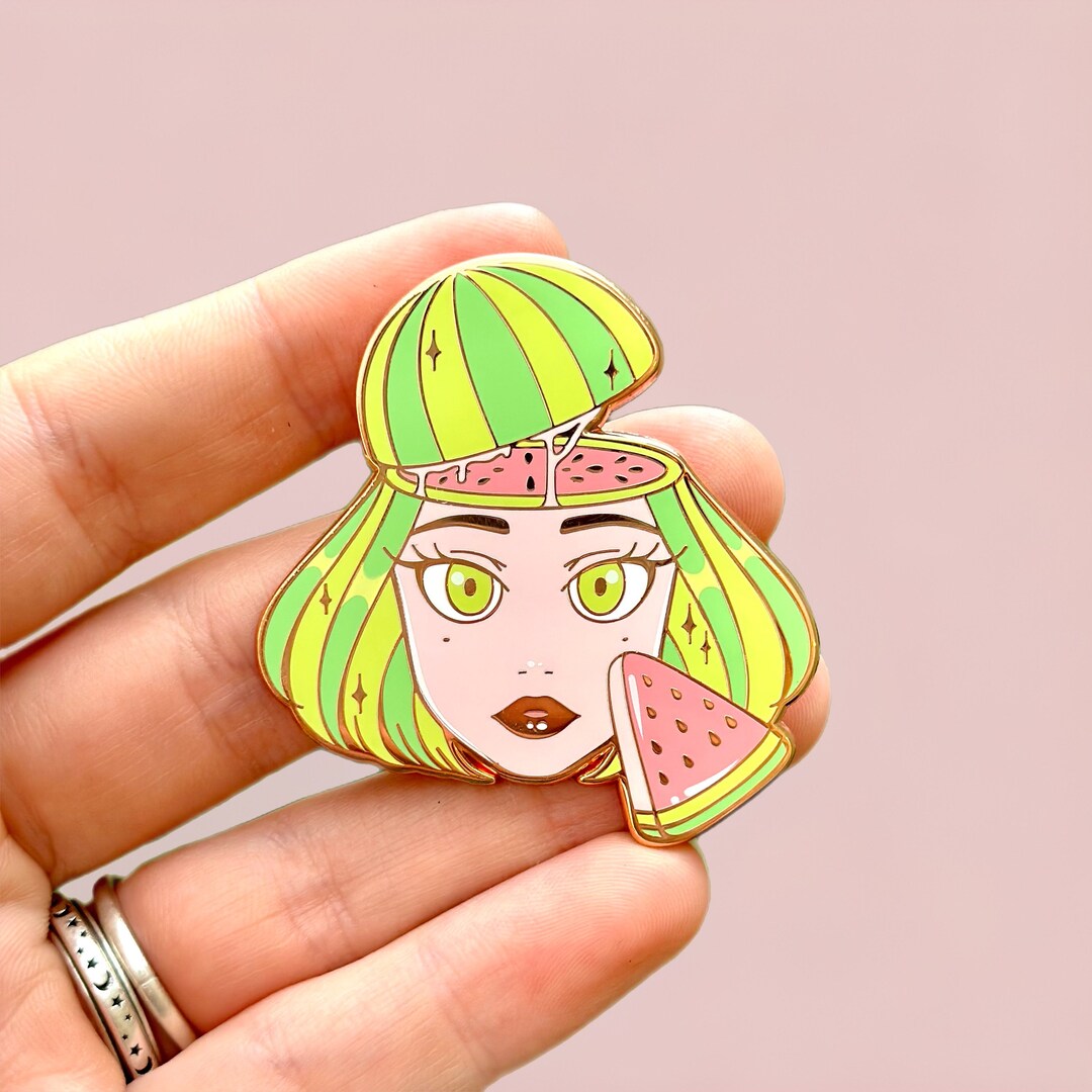 Watermelon Enamel Pin, Kawaii Anime Girl Lapel Pin, Cute Trippy Hat Pin ...