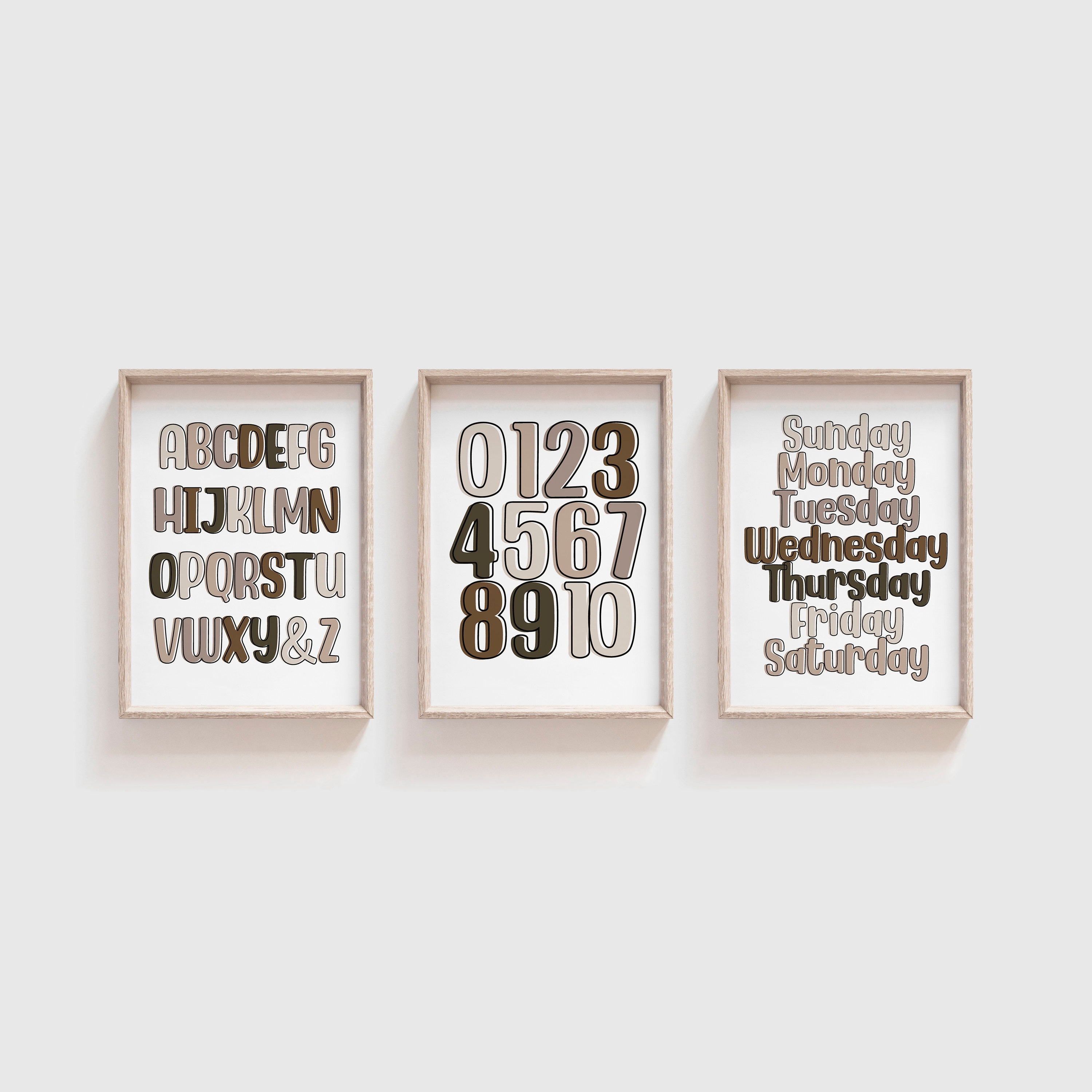 Set of 3 Educational Posters for Kid's Room, Nursery, or Homeschool ...
