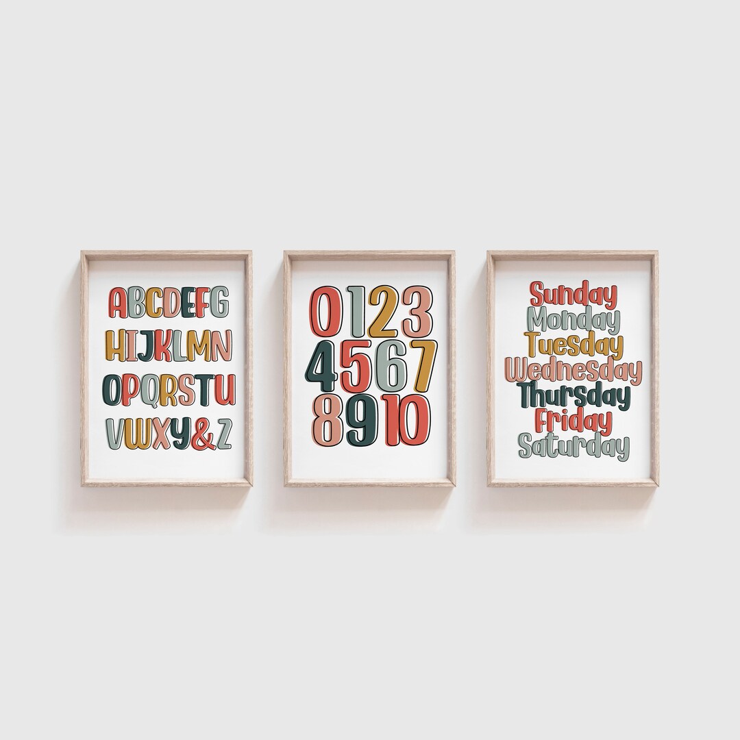 Set of 3 Educational Posters for Kid's Room, Nursery, or Homeschool ...