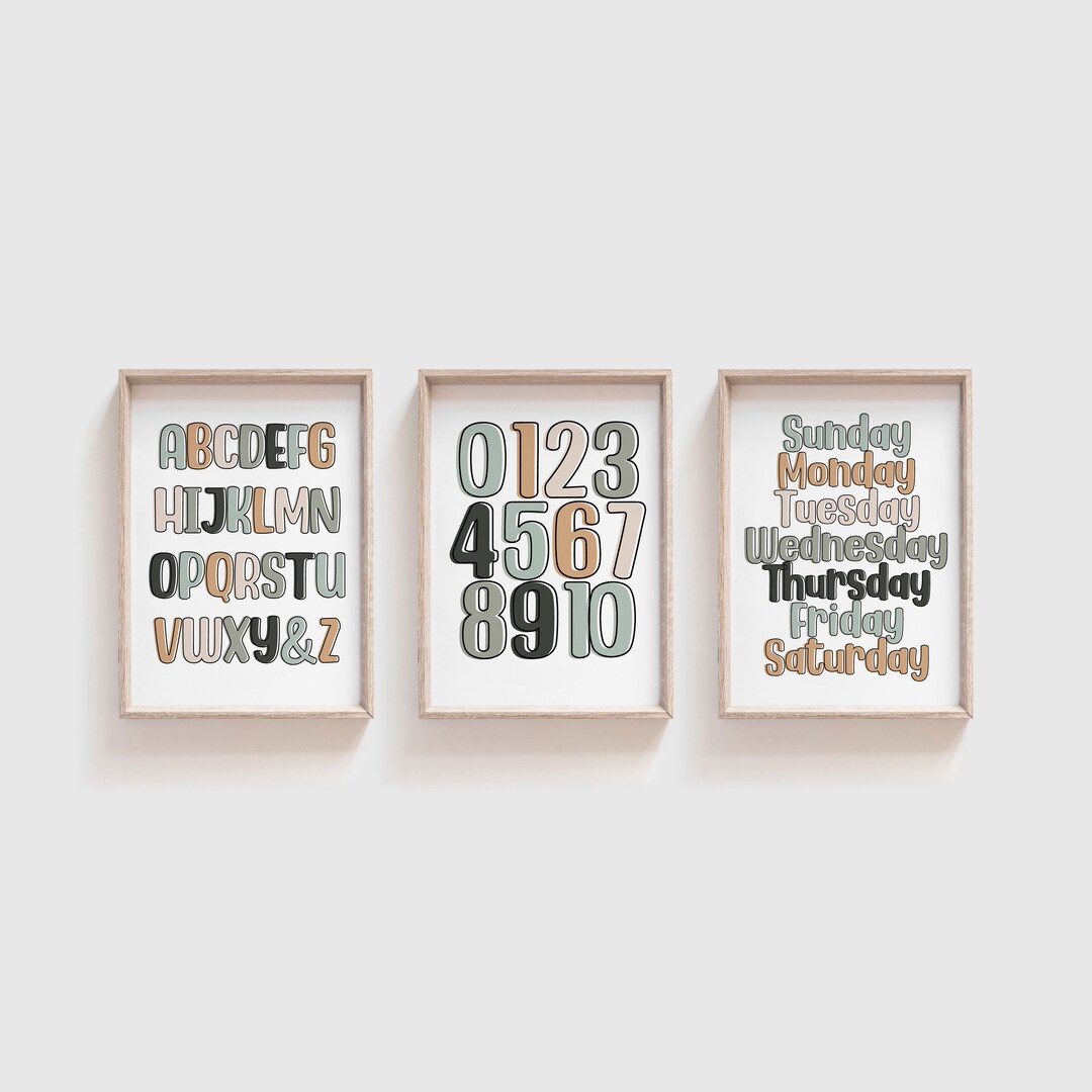 Set of 3 Educational Posters for Kid's Room, Nursery, or Homeschool ...