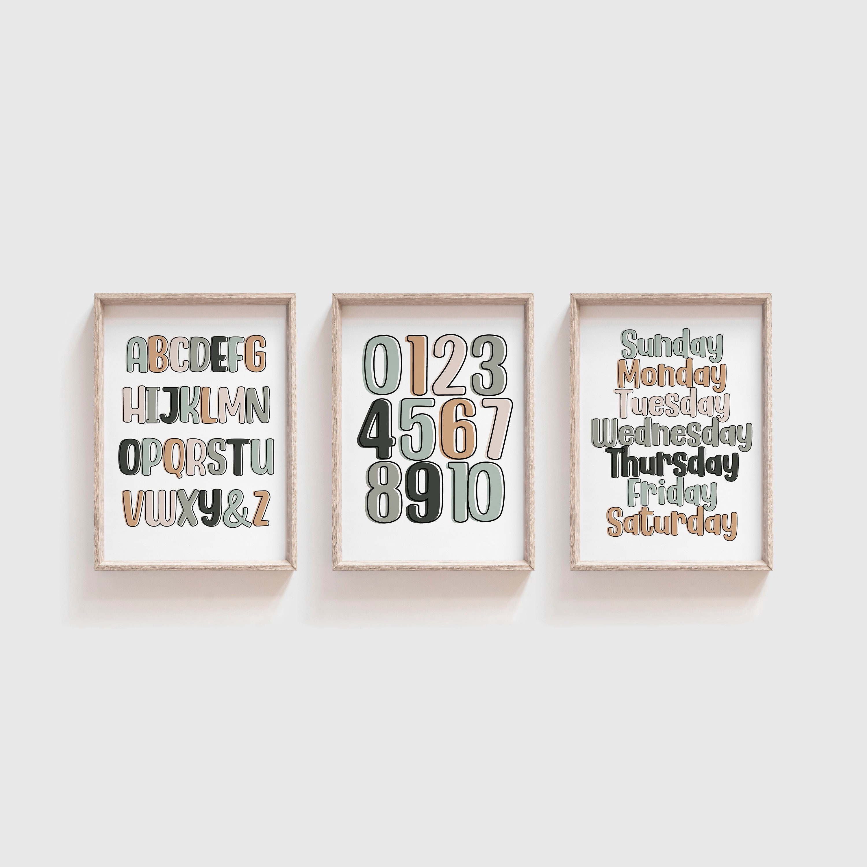 Set of 3 Educational Posters for Kid's Room, Nursery, or Homeschool ...