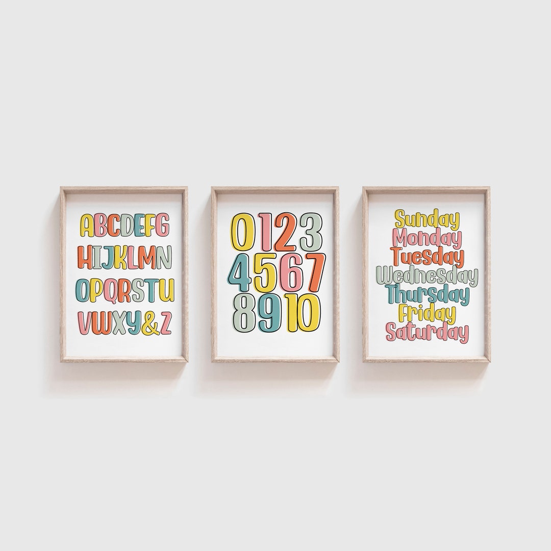 Set of 3 Educational Posters for Kid's Room, Nursery, or Homeschool ...