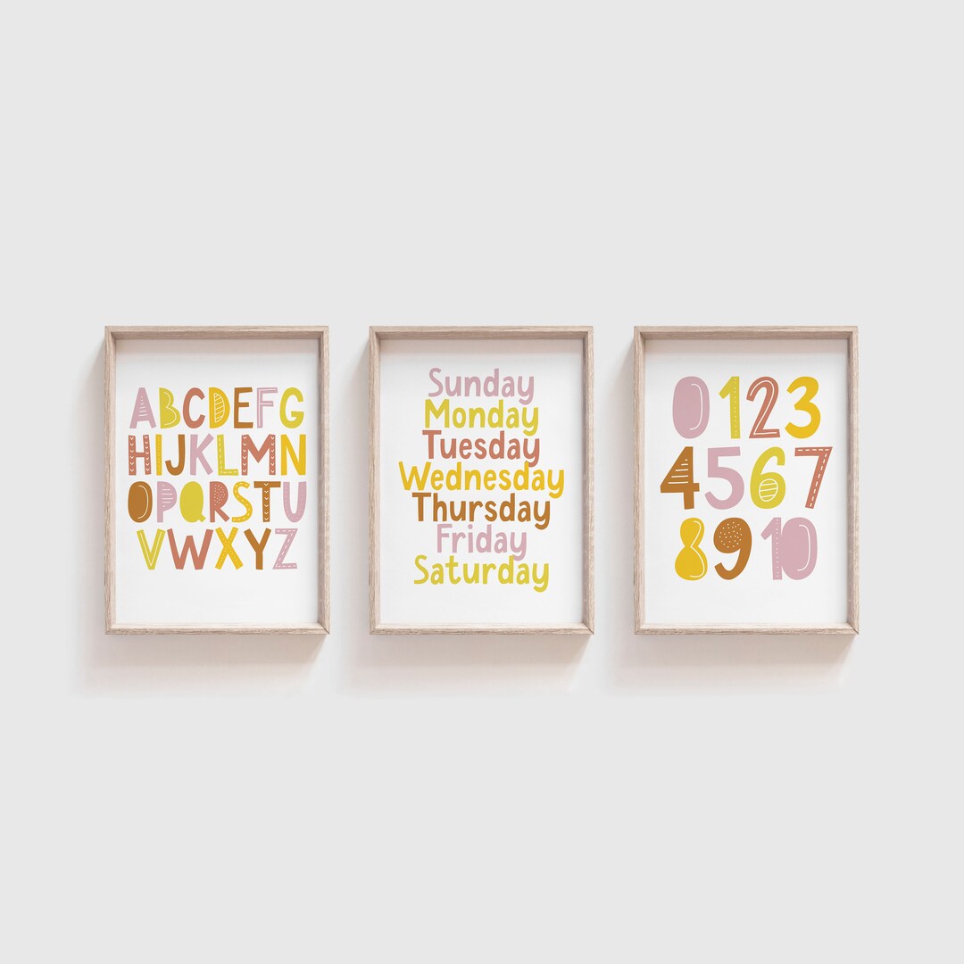 Set of 3 Educational Posters for Kid's Room, Nursery, or Homeschool ...