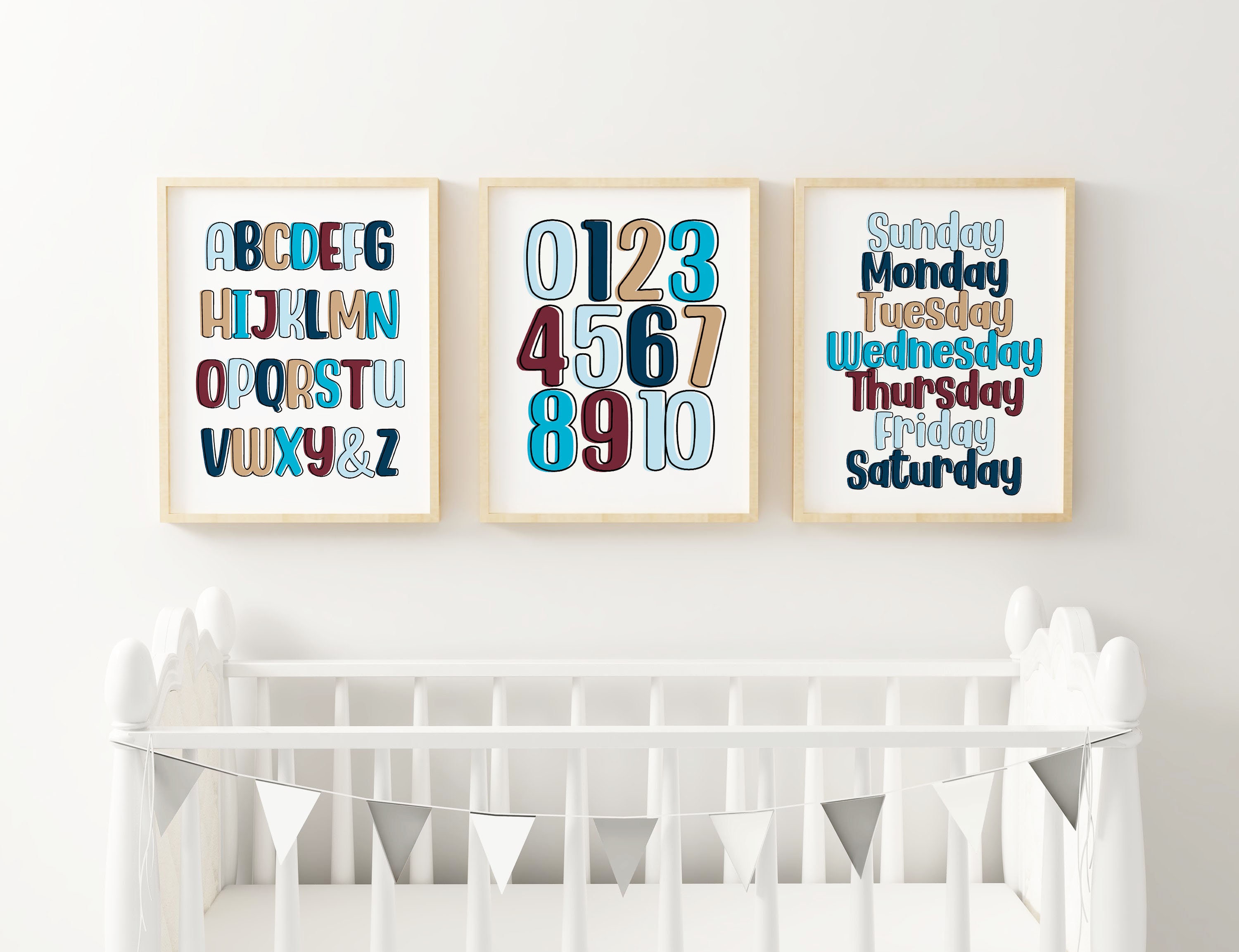 Set of 3 Educational Posters for Kid's Room, Nursery, or Homeschool ...