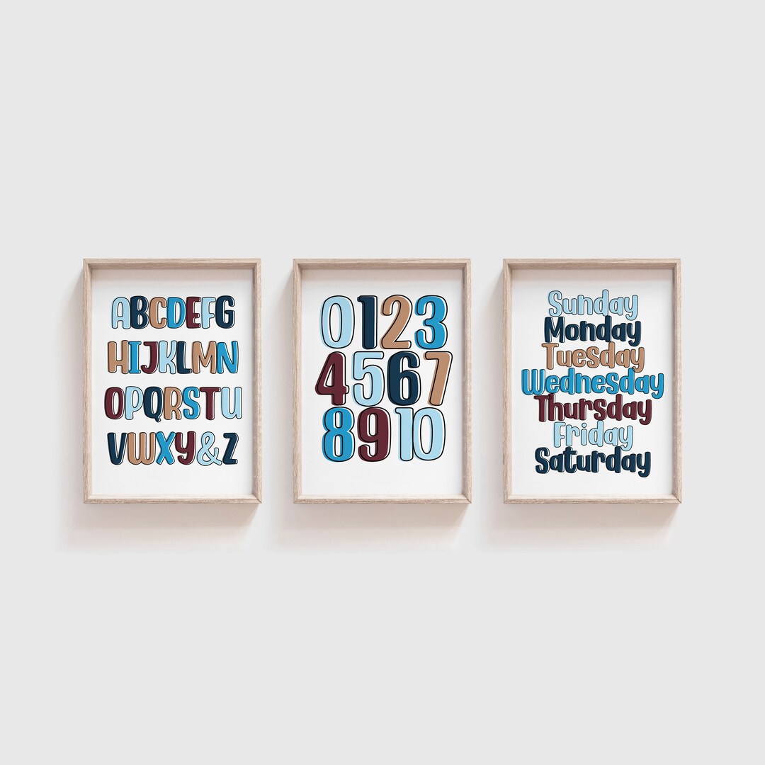 Set of 3 Educational Posters for Kid's Room, Nursery, or Homeschool ...